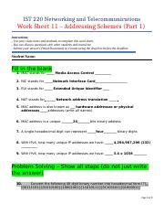 WS11 Docx IST 220 Networking And Telecommunications Work Sheet 11 Addressing Schemes Part 1