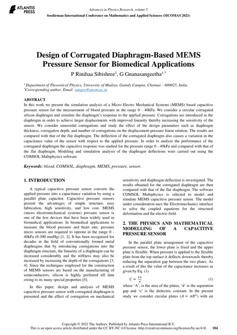 Pdf Design Of Corrugated Diaphragm Based Mems Pressure Sensor For