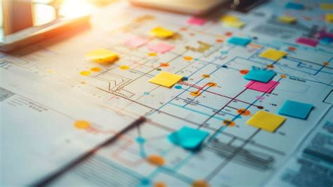 Detailed Business Planning Chart With Sticky Notes And Diagrams Ideal For Strategic Planning