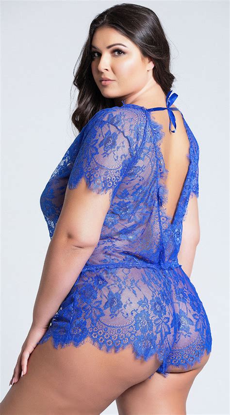 Plus Size Bold In Blue Eyelash Lace Romper Plus Size Blue Lace Romper