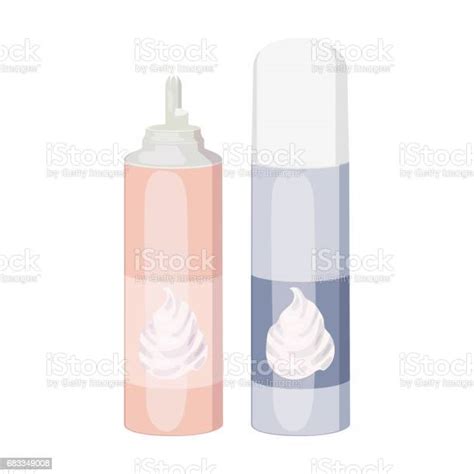 에 어로 졸 흰색 배경에 고립 된 만화 스타일에서 아이콘에 휘 핑된 크림 우유 제품 및 달콤한 기호 주식 벡터 일러스트 레이 션 휘핑 크림에 대한 스톡 벡터 아트 및 기타