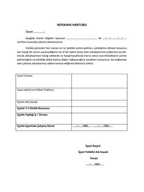 Isci Referans Mektubu Ornegi Pdf
