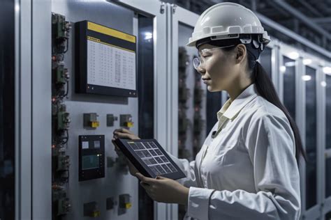 Woman Electrical Engineer Working Front Hvac Control Panels Technician