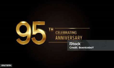 95 년 주년 기념 로고 빛나는 황금 색상 검은색 축 하 초대 카드 인사말 카드에 대 한 벡터 디자인에 고립 된 기념일 로고 0명에 대한 스톡 벡터 아트 및 기타 이미지