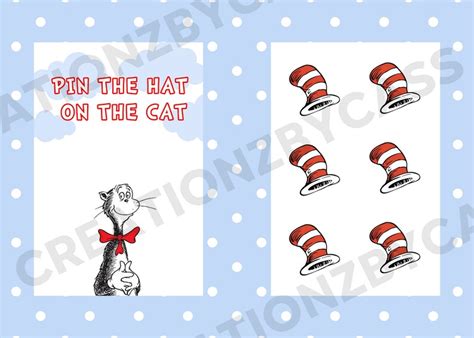 Cat In The Hat Dr Seuss Pin The Hat On The Cat Game Poster Dr Seuss
