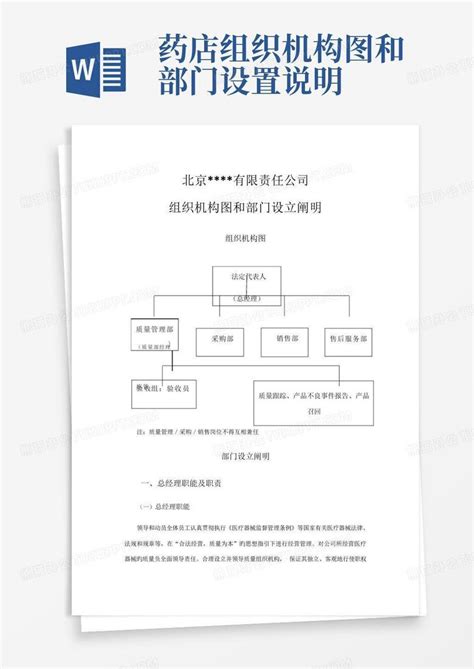 药店组织机构图和部门设置说明 Word模板下载 编号lrgdkwge 熊猫办公