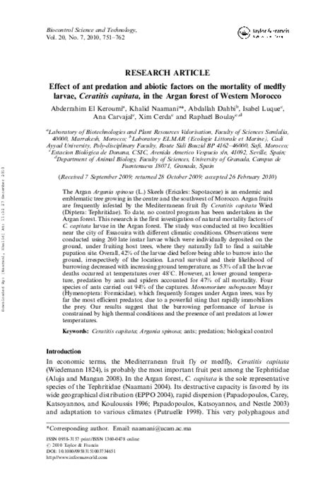 Pdf Effect Of Ant Predation And Abiotic Factors On The Mortality Of