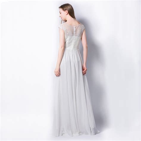Embroidered Lace Cap Sleeve Wedding Bridesmaid Party Chiffon Dress 7