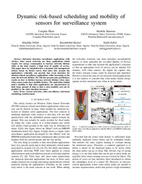 Pdf Dynamic Risk Based Scheduling And Mobility Of Sensors For