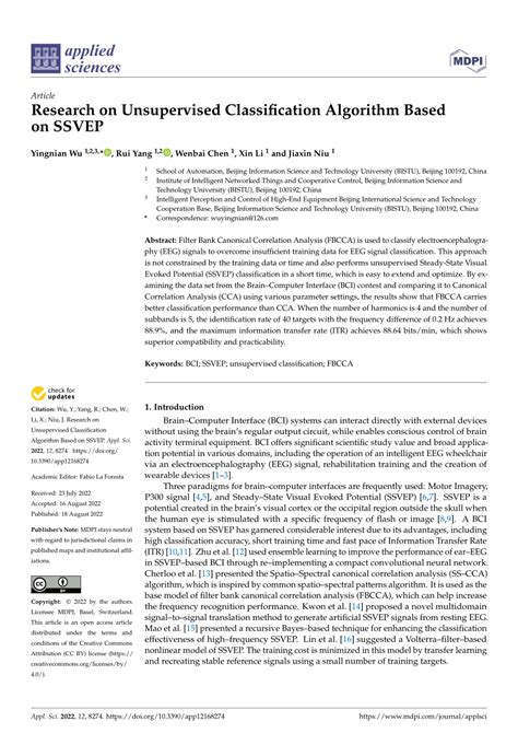 PDF Research On Unsupervised Classification Algorithm Based On SSVEP