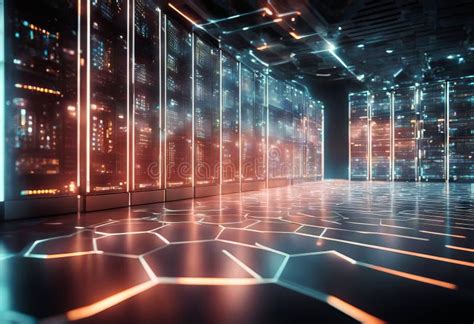 Server Room Center Data Holograms Flying Rendering Graph 3d Datacenter