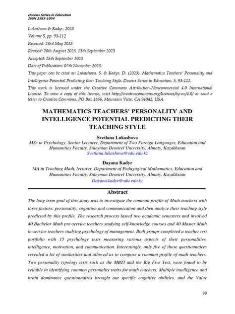 Mathematics Teachers Personality And Intelligence Potential Predicting
