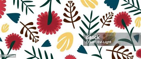 꽃 무늬 플랜트 요소와 원활한 배경 나뭇잎과 꽃의 배경 화면 직물 과 포장지에 대한 밝은 인쇄 식물 질감 벡터 일러스트레이션 0명에 대한 스톡 벡터 아트 및 기타 이미지