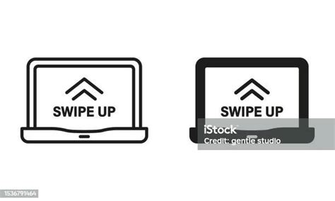 Swipe Up In Laptop Line And Silhouette Icon Set Gesture On Computer