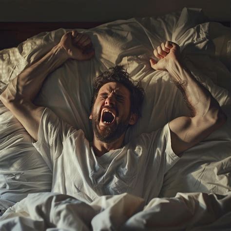 A Man With His Mouth Open And His Mouth Open In A Bed Premium Ai