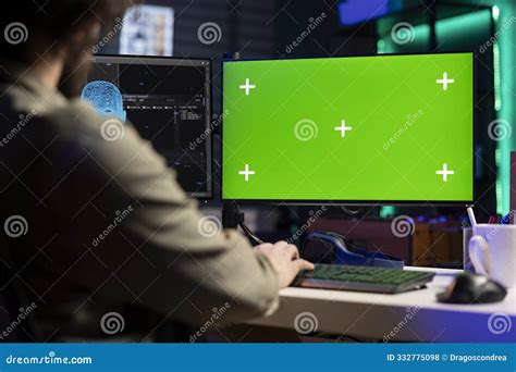 It Specialist In Office Uses Programming To Upgrade Ai On Chroma Key