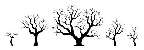Naked Tree Silhouette Set Winter Trees With Bare Branches Stock Vector