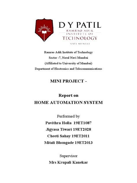 mini project report on home automation system pdf home automation