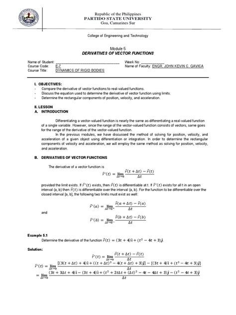 Module 5 Derivatives Of Vector Functions R Pdf Derivative Velocity