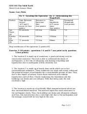 Wehr Week 8 Lab Answer Sheet Doc GEO 101 The Solid Earth Week 8 Lab Answer Sheet Name Lucy
