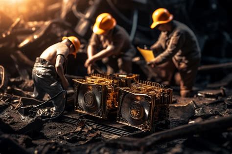 Premium AI Image Miners Mining A Physical Bitcoin Cryptocurrency Of A Mine Computer
