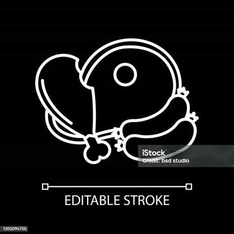 어두운 테마에 대한 고기 정육점 흰색 선형 아이콘 고기에 대한 스톡 벡터 아트 및 기타 이미지 고기 식료품 아이콘 Istock