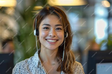 Premium Photo A Woman Wearing Headphones And Smiling