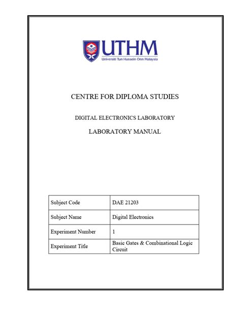 Lab 1 Basicgatesandcombinationallogiccircuitt Pdf Logic Gate