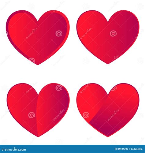 Set Of Four Red Hearts On White Stock Vector Illustration Of Volume Logo
