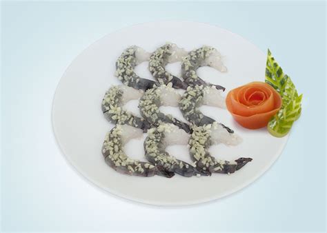 Raw Peeled Deveined Tail Off Black Tiger Shrimp Marinated Garlic