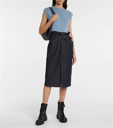 Brunello Cucinelli High Rise Paperbag Denim Midi Skirt Brunello Cucinelli
