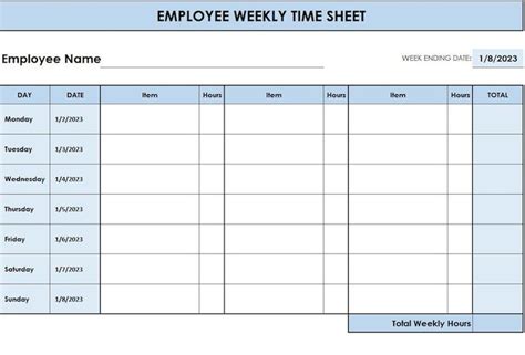 Excel File Of Weekly Timesheet Items Template Editable Timesheet Printable Timesheet Time