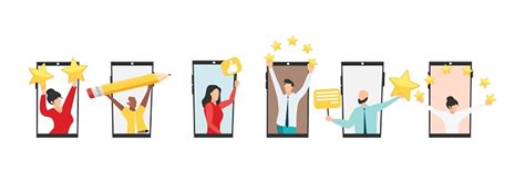 온라인 품질 평가 별 5개 좋아요 5개 고객 피드백 평가 온라인 설문조사 개념 고객 경험을 평가하고 리뷰를 작성하고 피드백을 남기는 사람들 그룹 벡터 Brand Name