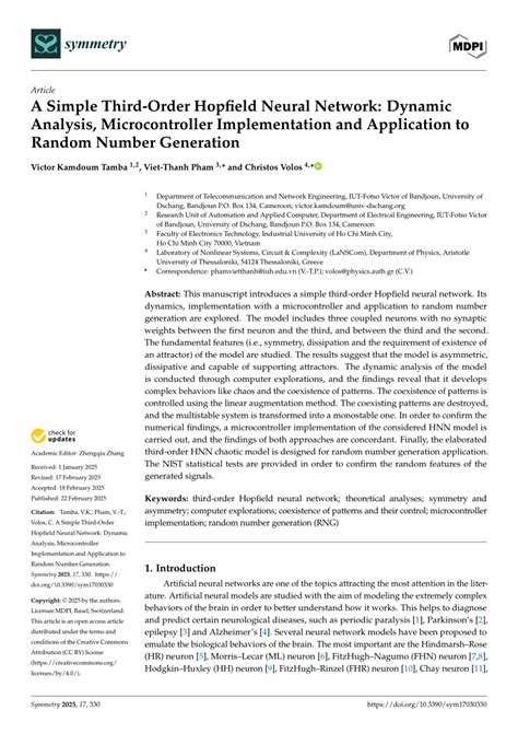 Pdf A Simple Third Order Hopfield Neural Network Dynamic Analysis