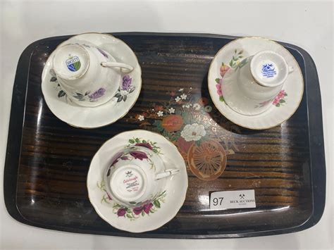 Three Assorted Teacups And Serving Tray Beck Auctions Inc