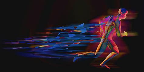 검은 배경에 작은 기차와 낮은 폴리 러너 속도 실행 기술 개념 3d 일러스트레이션 달리기에 대한 스톡 사진 및 기타 이미지