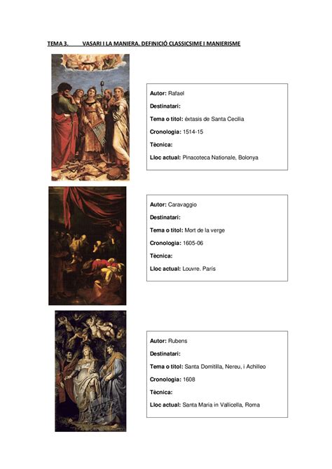 Tema 3 Vasari I La Maniera DefiniciÓ Classicsime I Manierisme
