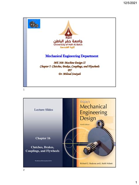 Ch Machine Design Couplings And Flywheelsclutches Brakes Lecture