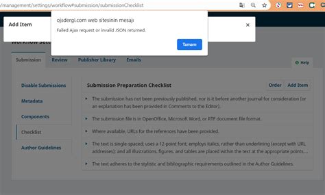Checklist Page Error Failed Ajax Request Or Invalid Json Returned Software Support Pkp