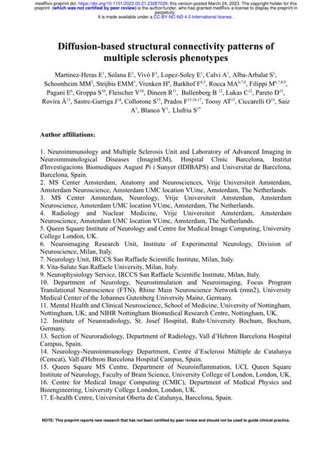Pdf Diffusion Based Structural Connectivity Patterns Of Multiple Sclerosis Phenotypes