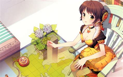 1080p Original Short Dress Flowers Eyes Cleavage Leaves Nardack