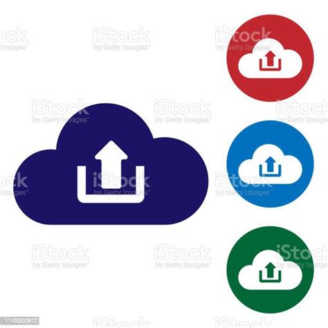 파란색 구름 업로드 아이콘 흰색 배경에 고립입니다 원 버튼의 색상 아이콘을 설정 합니다 벡터 일러스트 개념에 대한 스톡 벡터 아트 및 기타 이미지 Istock