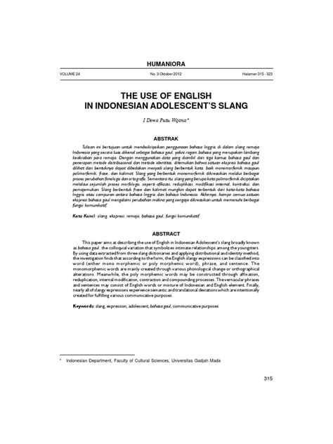 Id The Use Of English In Indonesian Adolescents Slang Pdf