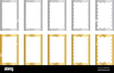 Set Of Gold Rectangle Mirror Photo Or Picture Frames With Wavy Inner Borders Golden