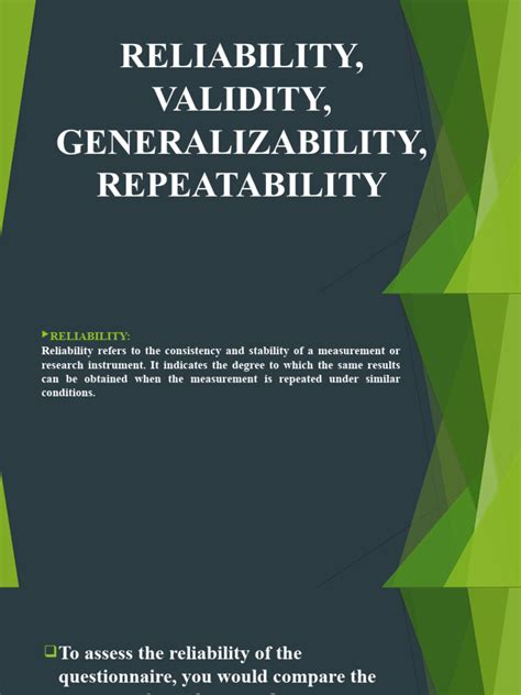 Reliability Validity Generalizability Repeatability New Pdf