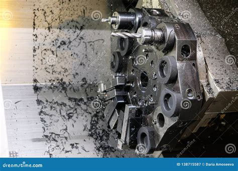 The Cnc Lathe Machine Turning Machine For Drilling With The Drill Tool And Center Drill Tool