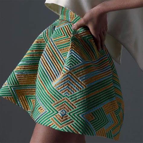Green And Yellow Modern Geometric Jacquard Fabric For Womens Skirt