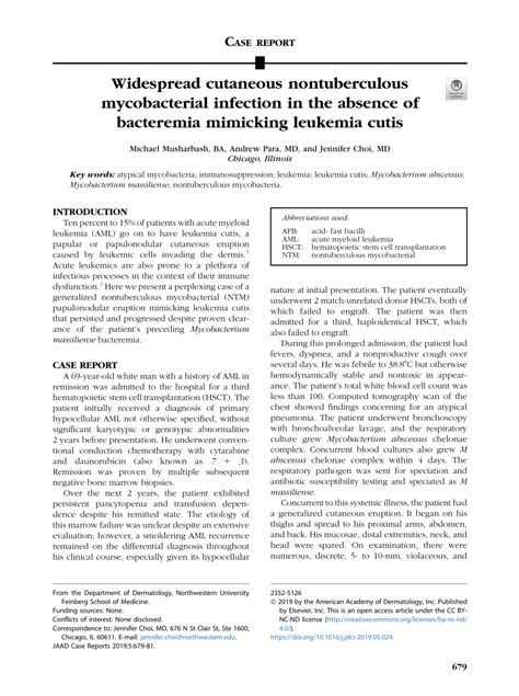 PDF Widespread Cutaneous Nontuberculous Mycobacterial Infection In The Absence Of Bacteremia