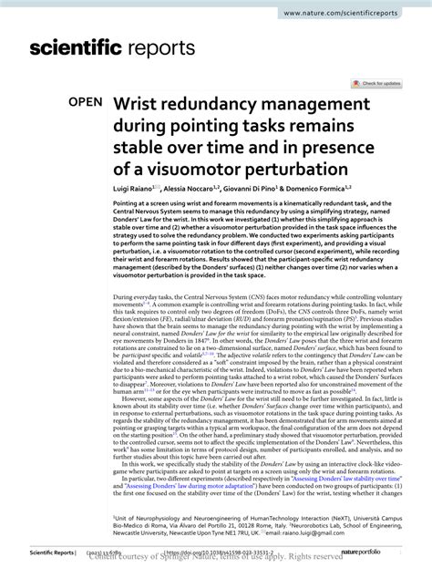 PDF Wrist Redundancy Management During Pointing Tasks Remains Stable