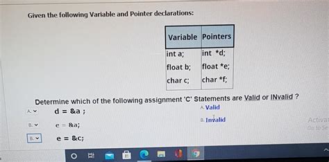 solved given the following variable and pointer